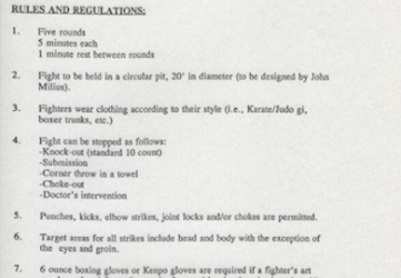 PHOTO | Rule Sheet From 1993's UFC 1 Released | BJPenn.com
