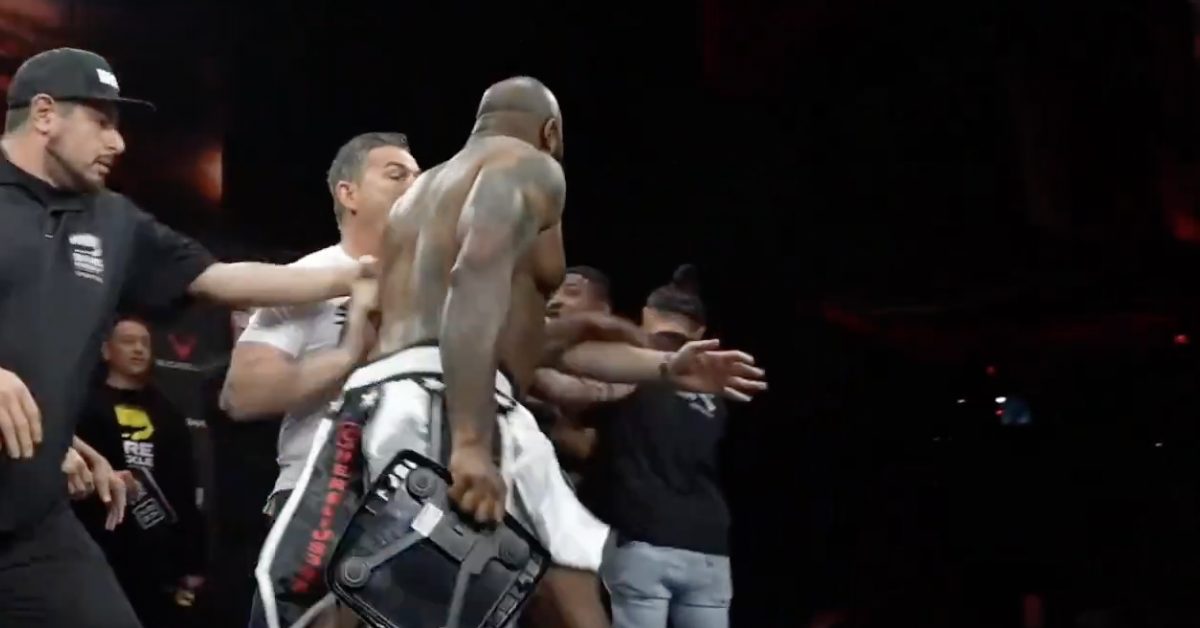 BKFC fighter tries to use scale as a weapon in crazy weigh-in brawl ...
