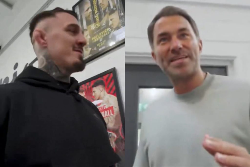 Eddie Hearn refuses to be kicked by Tom Aspinall in hilarious clip: "I ...